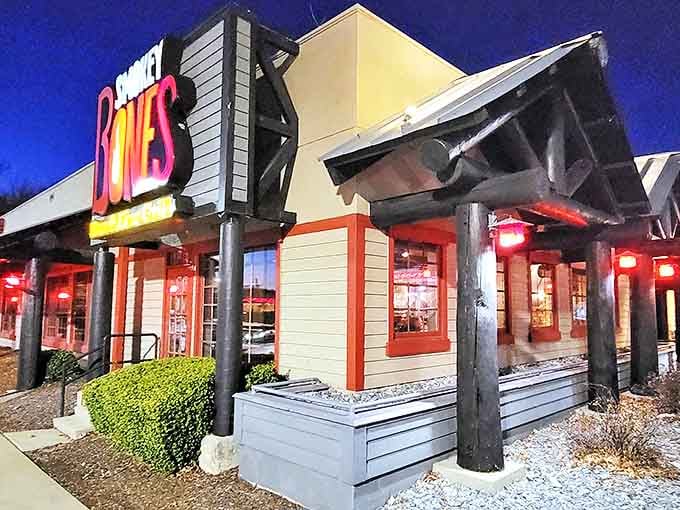 The neon sign beckons hungry travelers like a lighthouse for the BBQ-starved. Your white shirts don't stand a chance.