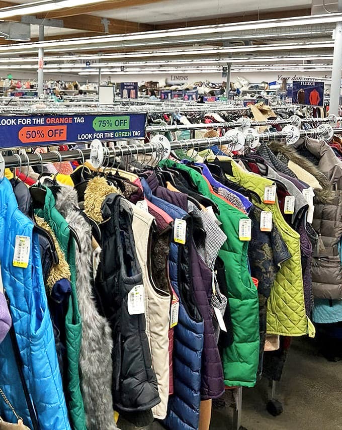 Color-coded chaos at its finest! The jacket section alone could outfit an entire expedition to Denali, with enough leftover options for apr&egrave;s-summit celebrations.