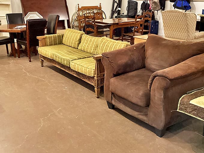 Furniture that tells stories waiting for new chapters. That vintage striped sofa could be the conversation piece your living room desperately needs.