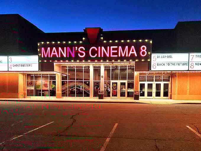 Mann's Cinema 8 glows like a beacon in the night, offering current films at prices that feel like a delightful time warp to decades past.