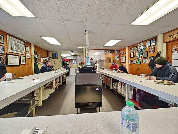 The U-shaped counter isn't just seating&mdash;it's Burlington's social network in physical form, where strangers become friends over coffee and eggs.