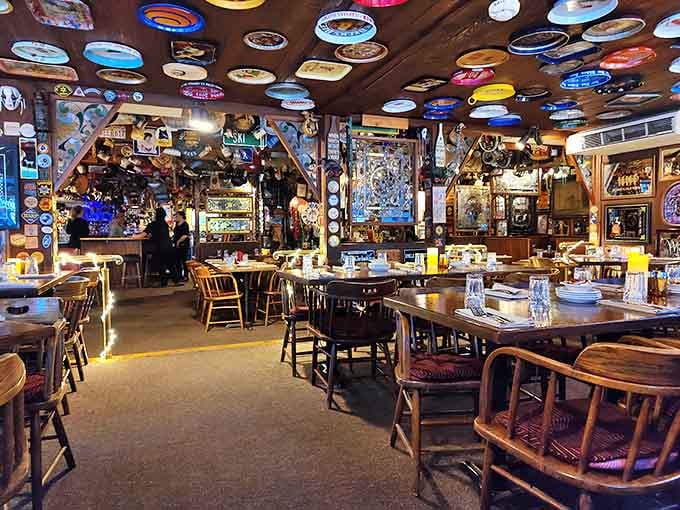 Step inside and your eyes don't know where to rest first&mdash;colorful plates adorn the ceiling while memorabilia covers every inch of wall space in this wonderfully eccentric dining room.