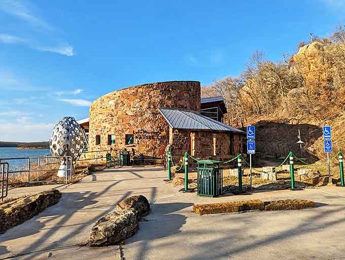 The Nature Center looks like it was plucked from a Tolkien novel and placed lakeside. Those stone walls have stories to tell.