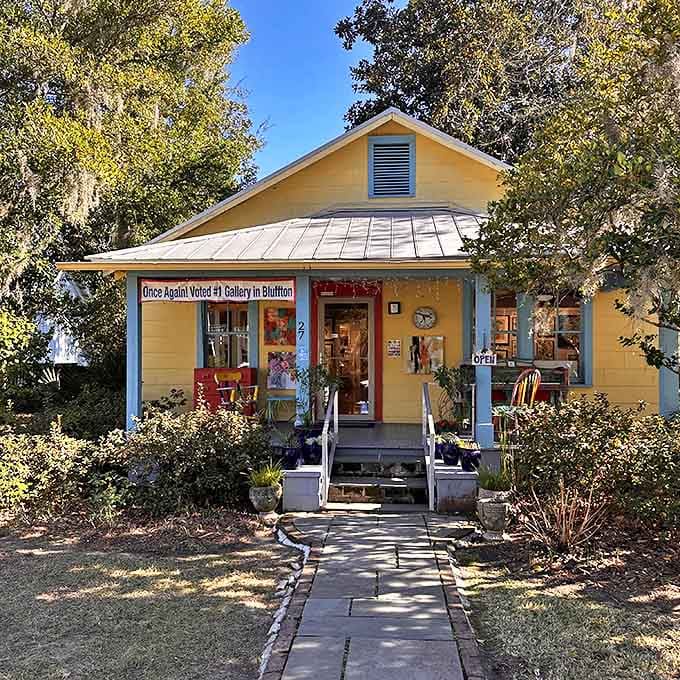This sunshine-yellow cottage houses Once Again! Voted #1 Gallery, where local art spills onto the porch with the same welcoming ease as a neighbor's invitation for sweet tea.