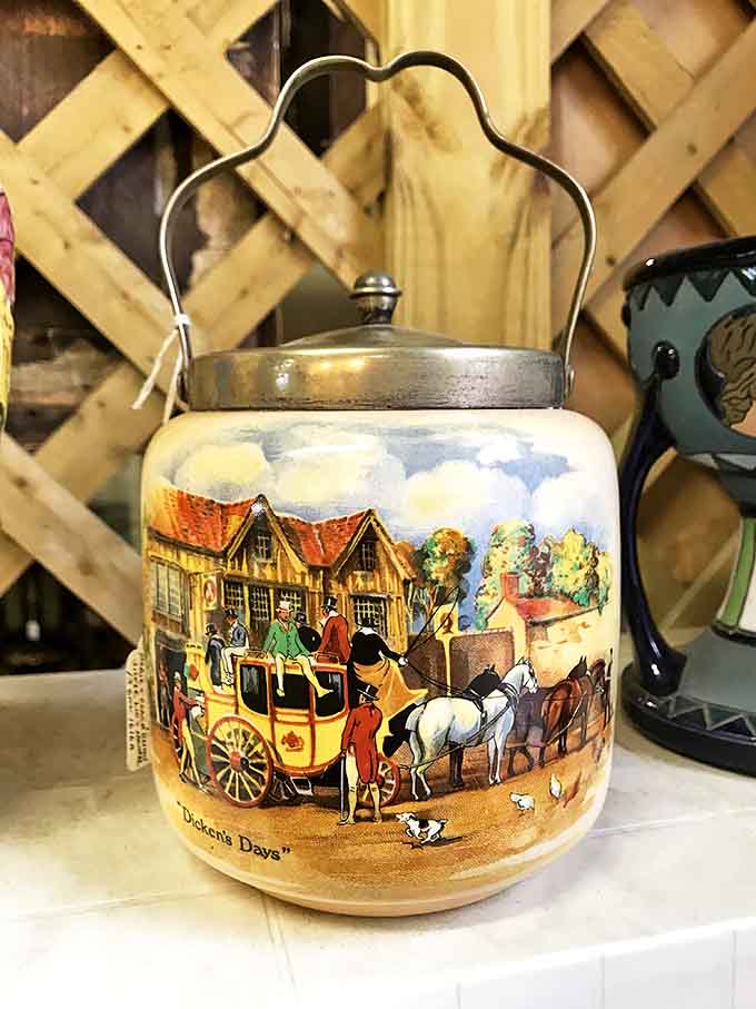 This charming ceramic biscuit jar depicting "Dickens Days" isn't just decorative&mdash;it's a portal to afternoon teas and conversations from another century.