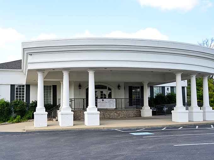 The elegant white columns of this Glasgow landmark offer a gracious Southern welcome, reminiscent of a bygone era when architecture made statements.