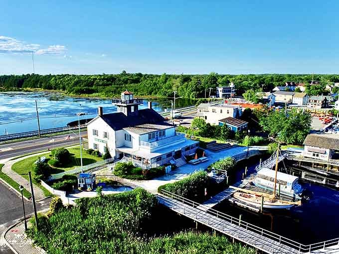 Tuckerton's waterfront vista unfolds like a maritime painting&mdash;white clapboard buildings, wooden docks, and the endless blue horizon promising adventure beyond.