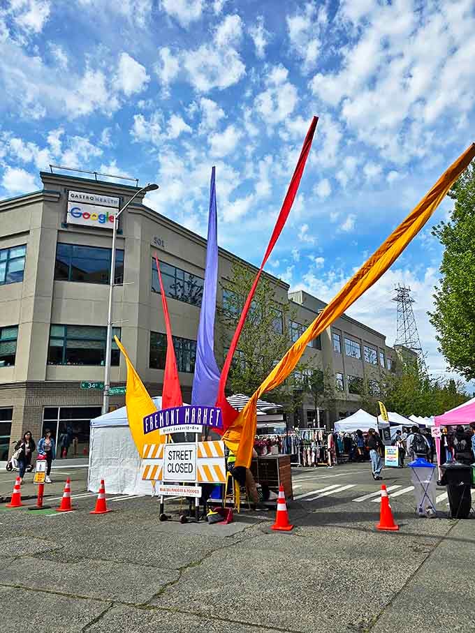 Colorful flags announce you've arrived somewhere special, where Google employees by day become weekend bargain hunters.
