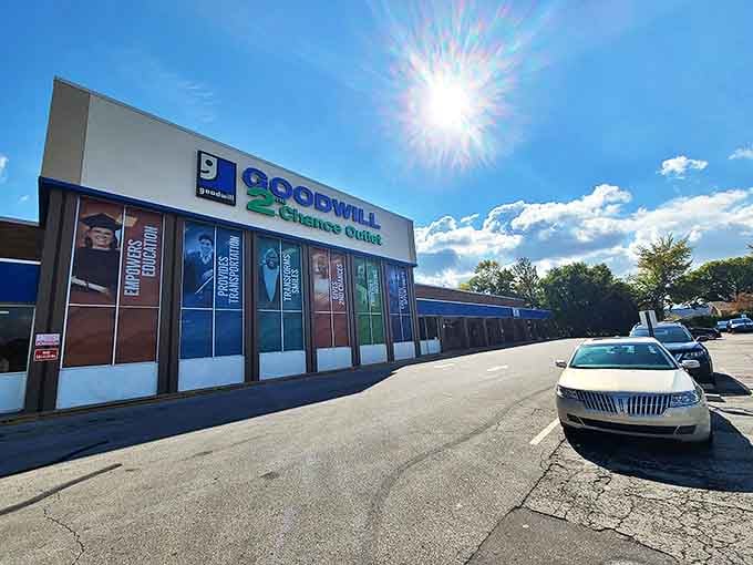 Sunlight bathes the storefront on a perfect treasure-hunting day, nature's spotlight illuminating Kentucky's temple of thrift.