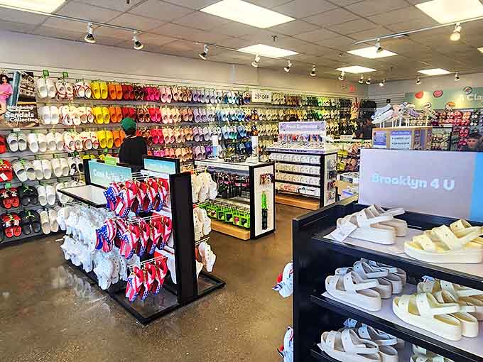 A rainbow of footwear possibilities stretches as far as the eye can see. Like Willy Wonka's factory, but for your feet instead of your sweet tooth.