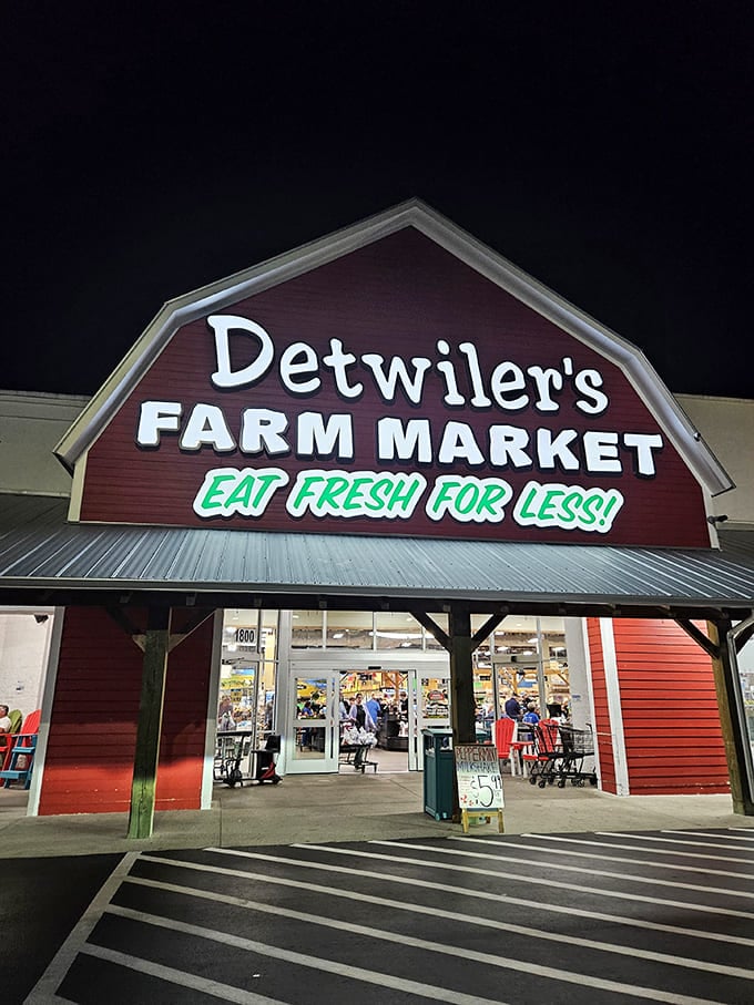 Night or day, that glowing "Eat Fresh For Less" sign works like a tractor beam for smart shoppers. Resistance is futile.