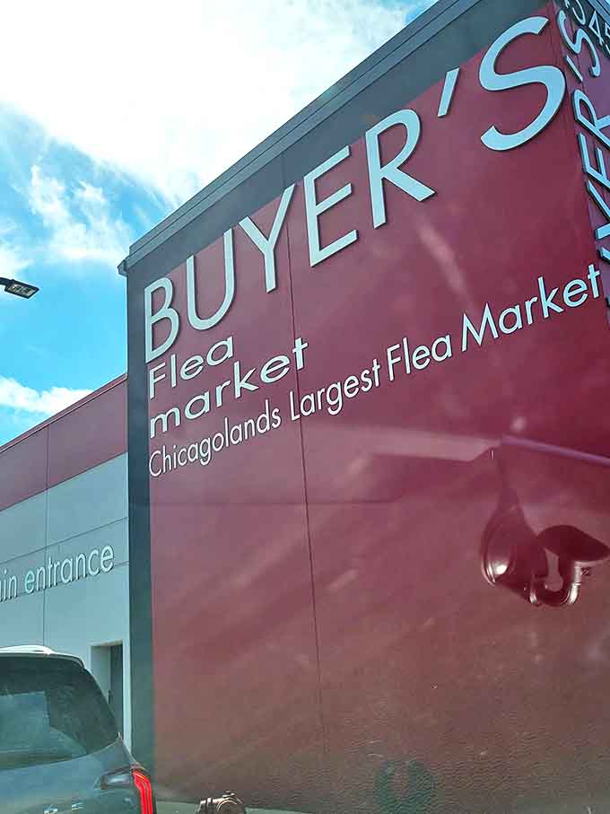 Chicago's retail wonderland announces itself with unmistakable confidence – that red exterior is basically saying "bargains live here!"