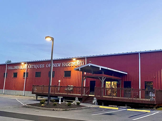 The big red barn of treasures glows at dusk, beckoning collectors and the curious alike. Connecticut's answer to Ali Baba's cave stands ready for exploration.