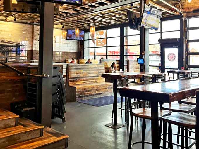 Industrial-chic meets Midwestern comfort in this airy space where exposed brick and wooden tables create the perfect backdrop for culinary magic.