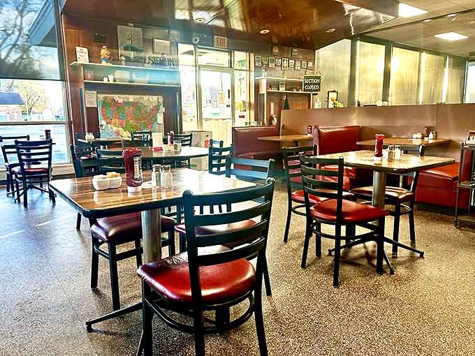 Red vinyl booths and terrazzo floors tell stories of countless family meals, while that map on the wall inspires road-trippers who've found this local gem.