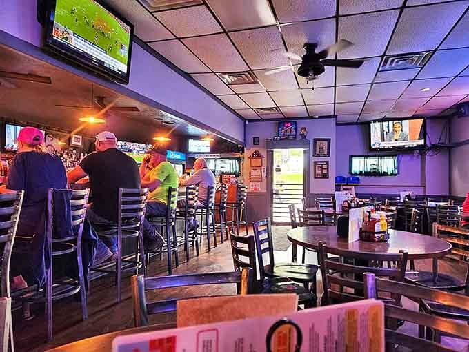 Inside Dinker's, the classic bar-and-grill atmosphere buzzes with conversation while TVs broadcast the game &ndash; comfort food deserves a comfortable setting.