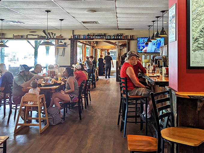 Inside, the warm wood tones and bustling atmosphere create that perfect "everybody knows your name" vibe that makes dining memorable.