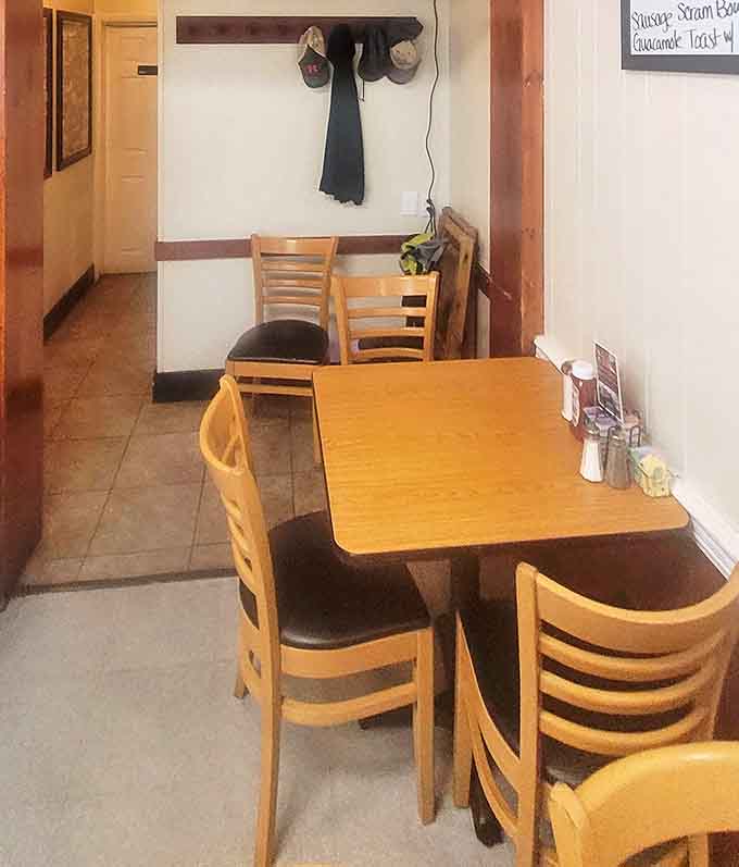 Inside, the no-frills dining area feels like stepping into your favorite aunt's kitchen &ndash; comfortable, familiar, and promising something delicious is coming your way.