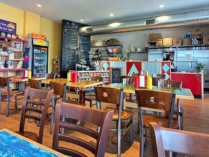 Inside their brick-and-mortar location, cheerful yellow walls and vintage-inspired decor create the perfect backdrop for serious hot dog appreciation.