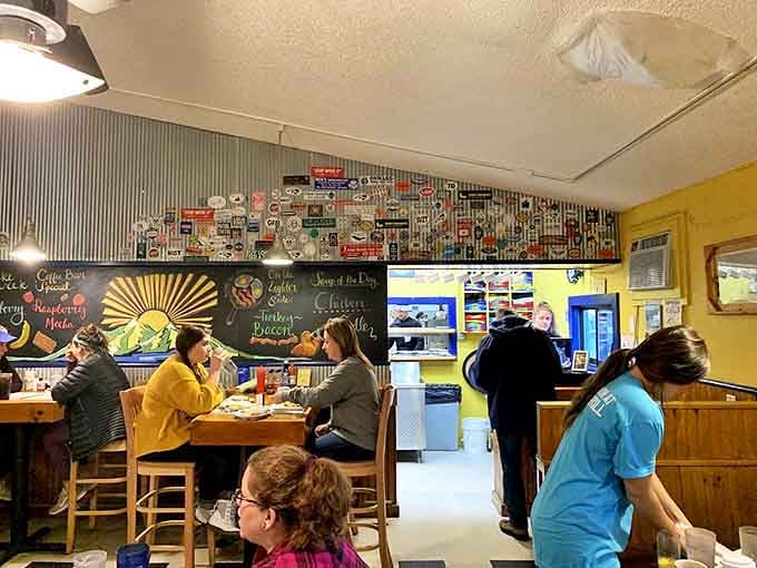 License plates and memorabilia line the walls like a roadmap of hungry travelers who've found their breakfast nirvana in this cozy, bustling space.