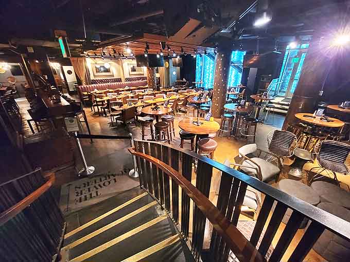 Descend into this dimly lit sanctuary where high-backed captain's chairs await your culinary voyage. It's dining meets theater, with you in the VIP section.