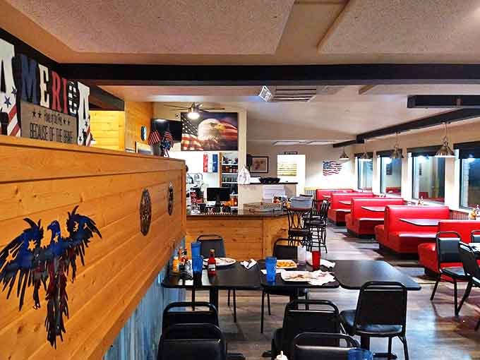 Patriotism meets comfort in this warmly lit interior where red booths invite you to settle in for a meal that speaks to America's soul.