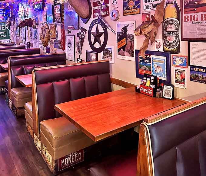 Where every booth tells a story. The walls of Texaz Grill serve as a living museum of Americana, creating the perfect backdrop for comfort food indulgence.