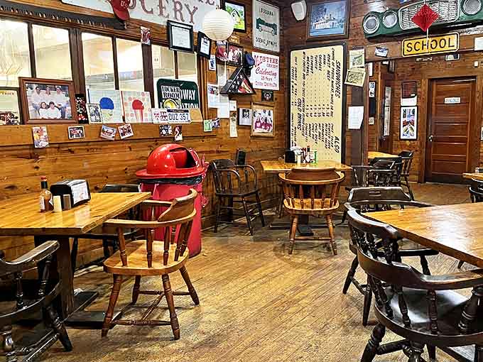 The interior feels like your eccentric uncle's den&mdash;wooden paneling, mismatched chairs, and enough Louisiana memorabilia to fill a small museum. Pure comfort.
