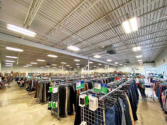 Endless racks stretch toward the horizon like a textile ocean. The sheer scale of this thrifting wonderland makes you wonder if you should have packed a lunch.