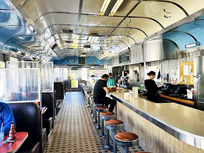 Step inside and suddenly you're in a gleaming time machine. The stainless steel ceiling arches overhead like the inside of the world's most delicious spaceship.