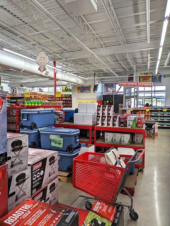 Treasure hunt central! Coolers, grills, and gadgets galore create that delightful retail chaos where the best discoveries are made.