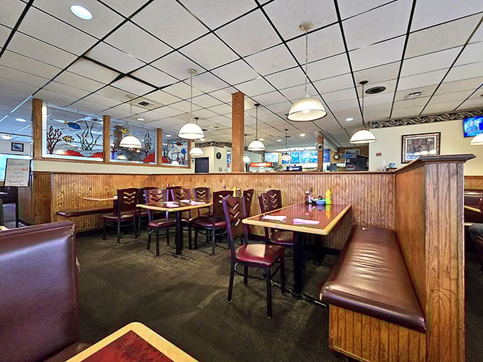 Wood paneling and comfortable booths create that perfect "second home" feeling where calories don't count and coffee refills are endless.