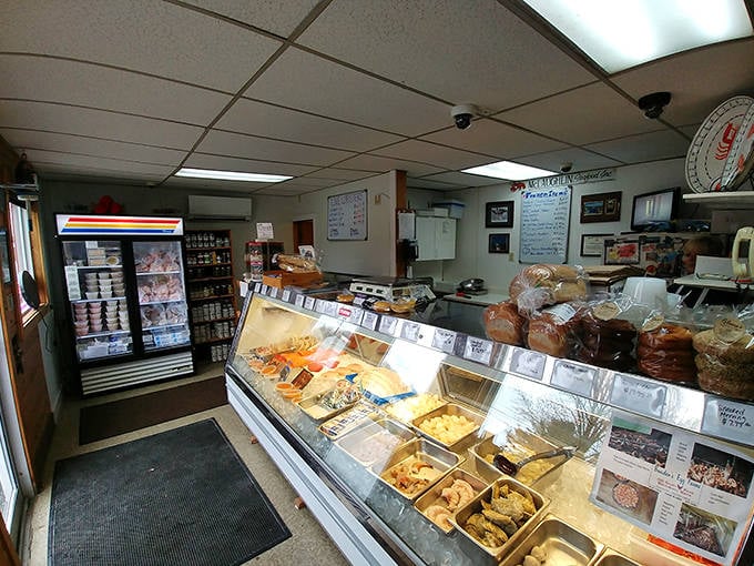 Seafood paradise awaits behind the counter, where daily catches and homemade salads tempt locals who know the real deal.