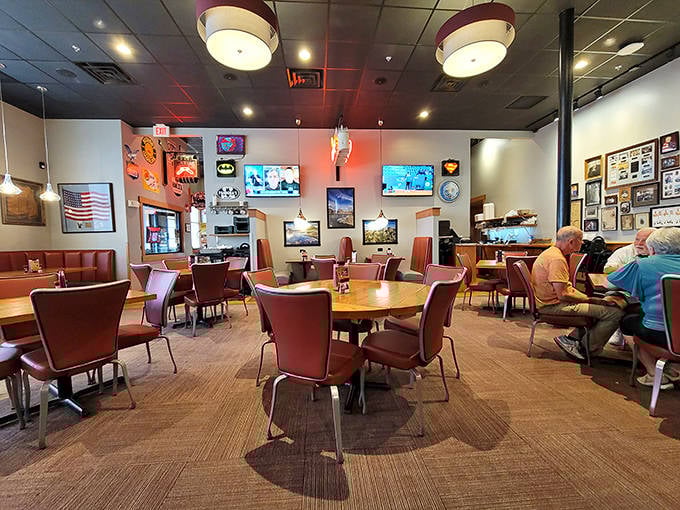 Inside, wood paneling and comfortable seating create that perfect "everybody knows your name" atmosphere locals cherish.