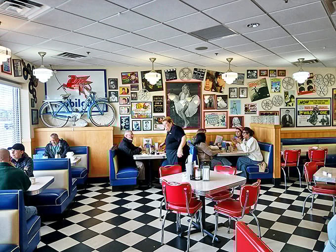 Where nostalgia meets appetite &ndash; the checkered floor and memorabilia-covered walls create the perfect backdrop for breakfast magic.