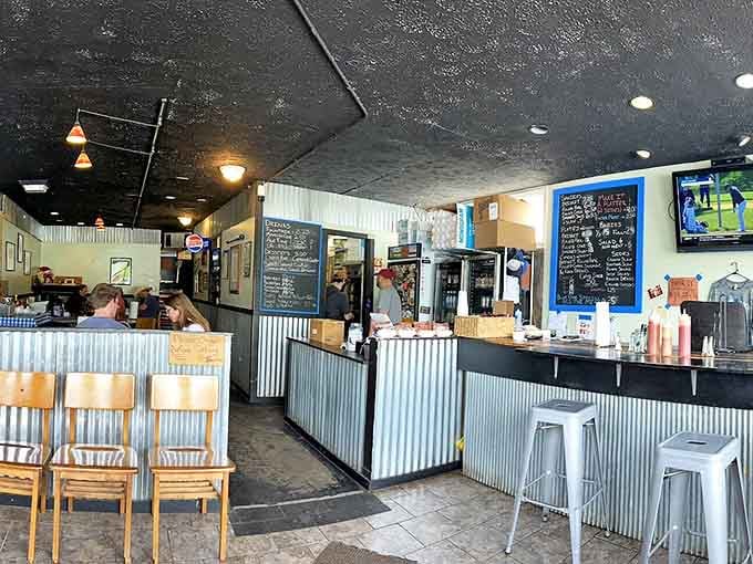 No-frills interior with corrugated metal and chalkboard menus&mdash;because when the barbecue's this good, fancy chandeliers would just be a distraction.