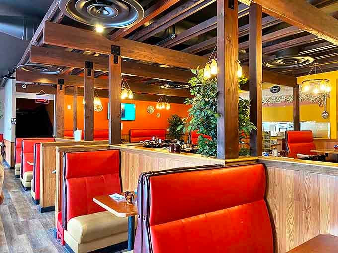 Those orange booths aren't just seating&mdash;they're time machines to when conversation mattered more than Wi-Fi passwords.