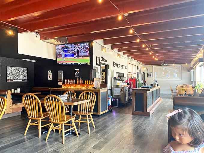 Wooden beams, Windsor chairs, and the promise of barbecue perfection &ndash; Everett's interior sets the stage for the flavor performance to come.