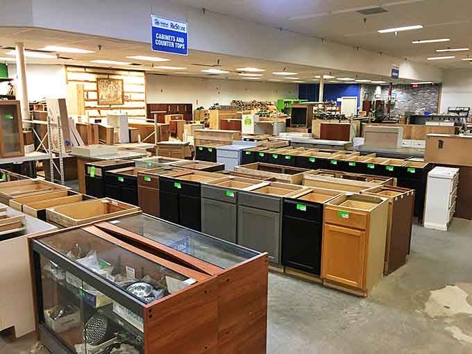 Cabinet heaven! Rows of kitchen possibilities await, each one a fraction of retail price and ready to transform your cooking space without cooking your budget.