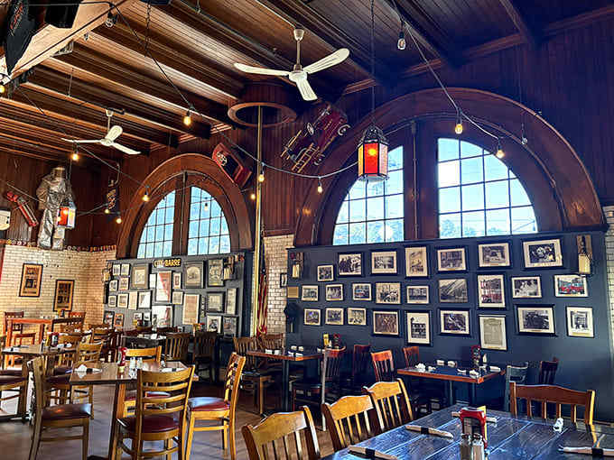 Soaring wooden ceilings and historic photographs transform what was once a place of emergency into a sanctuary of culinary comfort.