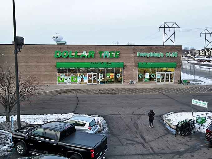 Like a retail oasis in the prairie, Dollar Tree's familiar green signage promises relief for the bargain-parched shopper.