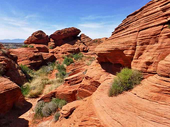 Nature's perfect layer cake: red rock foundation, turquoise water filling, and a sky-blue frosting on top.