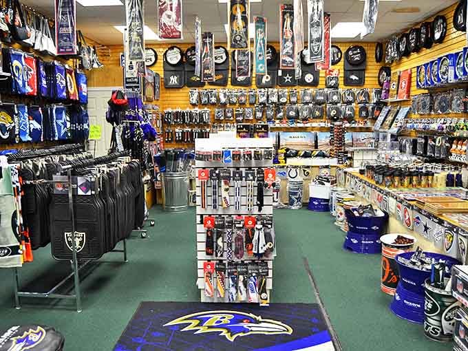 Ravens paradise! This sports memorabilia section is where Baltimore fans come to pledge their purple allegiance and relive Sunday glories.