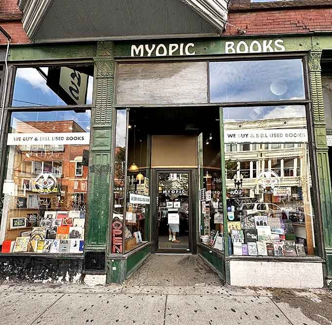 "We Buy & Sell Used Books" &ndash; six simple words that promise endless adventures waiting just beyond that weathered threshold.