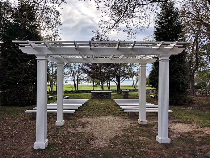 This elegant white pergola isn't just Instagram-worthy&mdash;it's a time machine to the Gilded Age when wealthy industrialists knew how to frame a perfect view.
