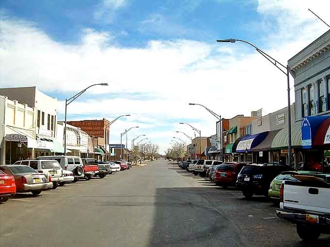 Downtown Alamogordo stretches into the distance, where historic storefronts line wide streets under that impossibly blue New Mexico sky. Small-town charm with big-time breathing room!