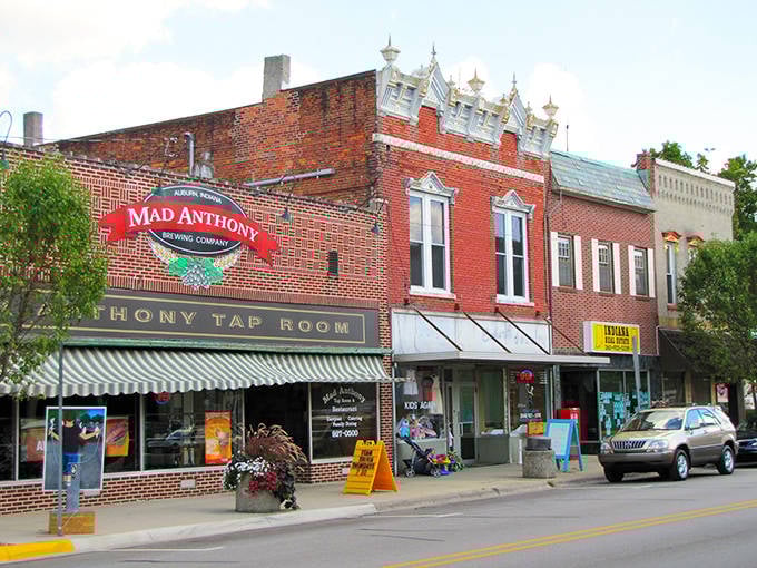 Auburn's historic charm shines through every storefront, where Mad Anthony's welcomes visitors with small-town warmth.