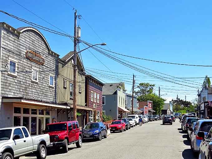Coupeville's weathered buildings tell stories of maritime adventures. If these wooden storefronts could talk, they'd probably ask for a fresh coat of paint!