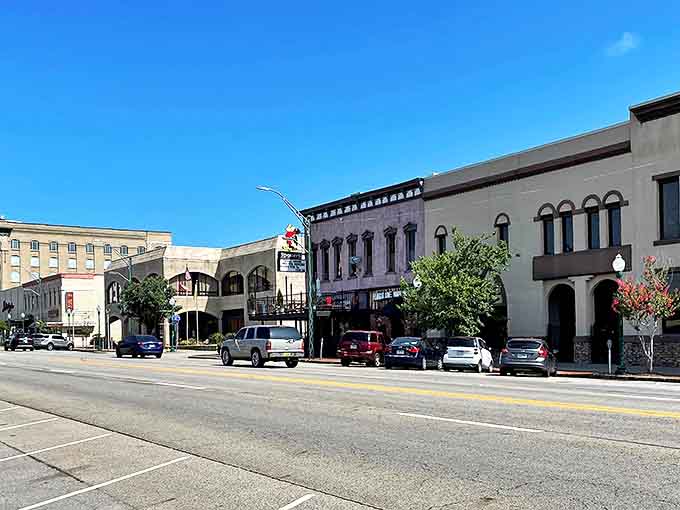 Fort Smith's historic downtown showcases beautiful brick buildings against a perfect blue sky. Small-town charm with big personality.