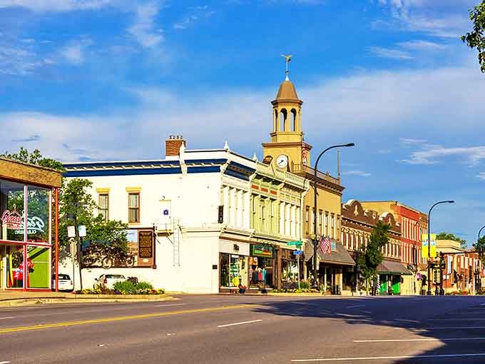 That golden clock tower stands proud above shops and cafes, marking time in a town that treasures every moment.